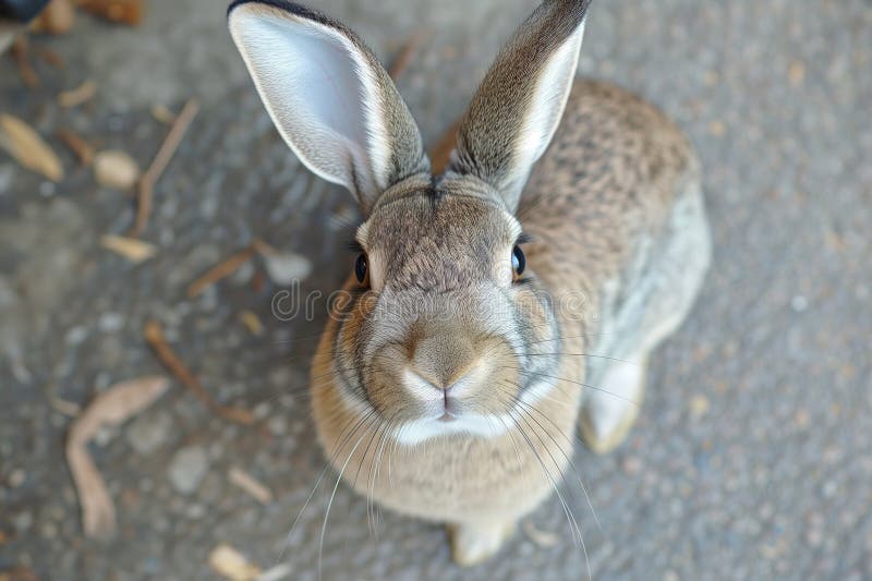 Rabbit Ears Up, Sniffing Camera from Above Stock Photo - Image of ...