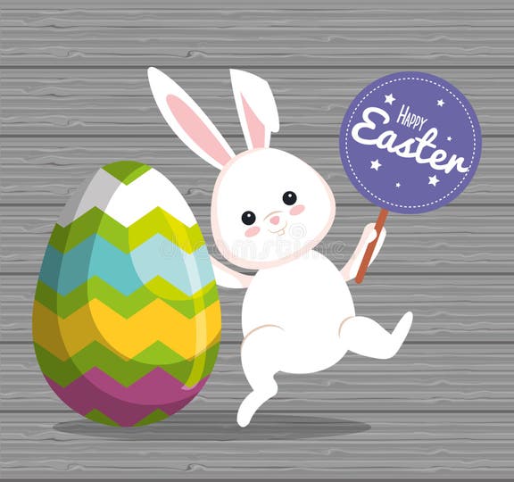 Rabbit with Easter Egg and Sticker Notice Stock Vector - Illustration ...