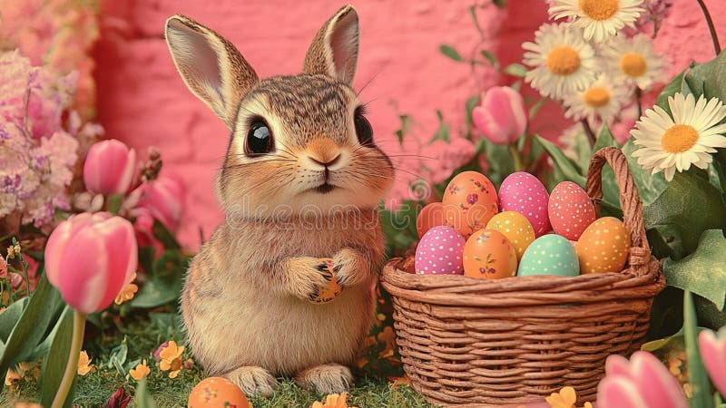 Rabbit Easter Eggs Background Stock Photo - Image of farm, basket ...