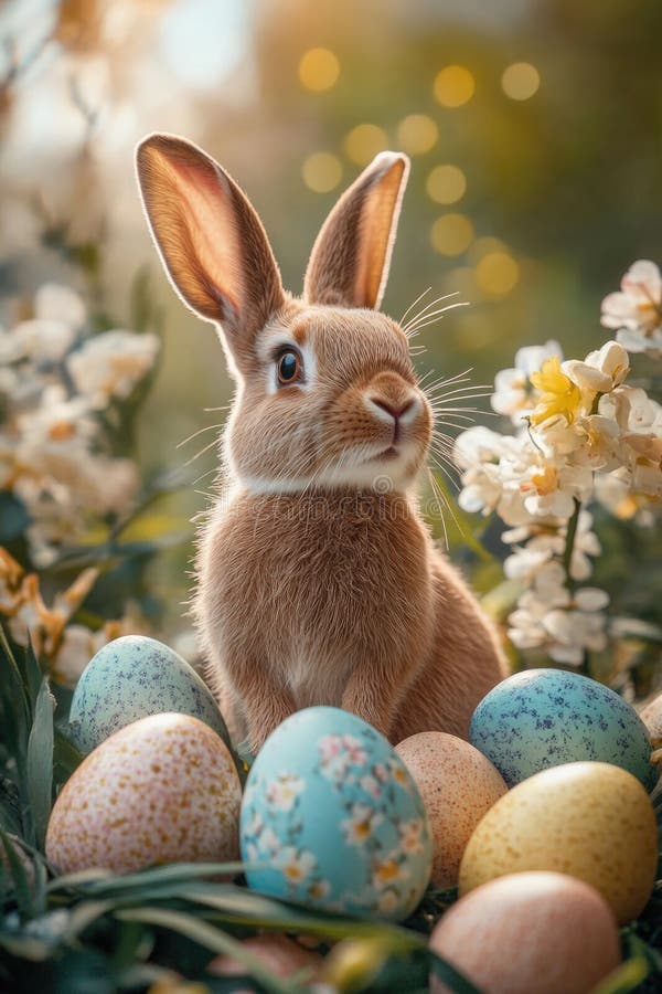 Rabbit in Easter Eggs stock image. Image of gift, celebration - 377578749