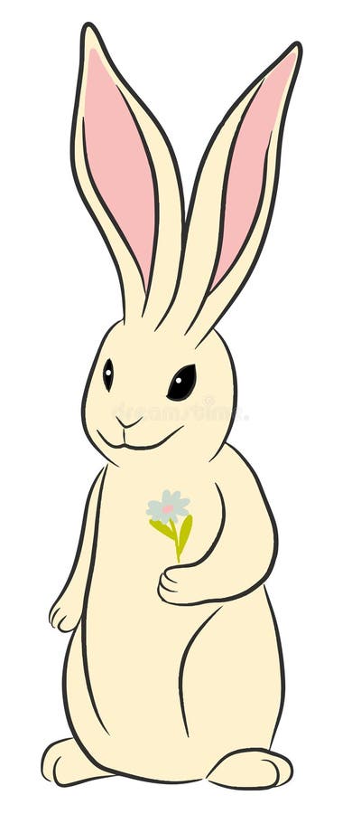 Rabbit Easter with Flower Isolated on White Stock Vector - Illustration ...