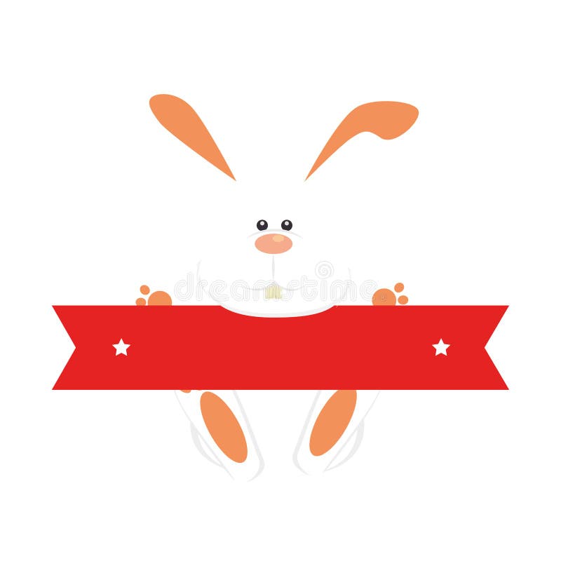 Rabbit Easter Holding Red Ribbon Stock Vector - Illustration of ribbon ...