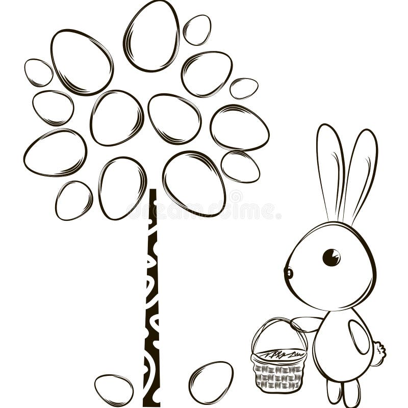 Rabbit and Easter tree stock vector. Illustration of tree - 81905765