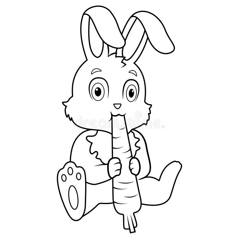 A Rabbit Eating Carrot Coloring Page Stock Vector - Illustration of ...