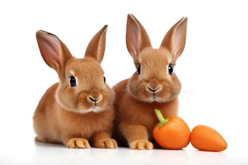 Rabbit Eating Carrot on a White Background - Ai Generated Stock ...