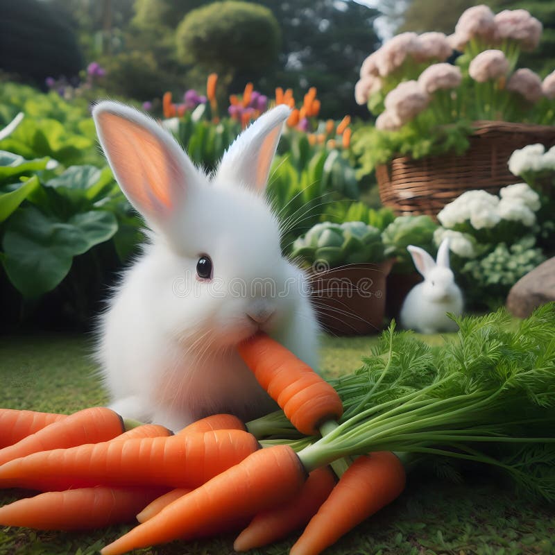 Rabbit is Eating Carrots at a Botanical Garden Stock Image - Image of ...