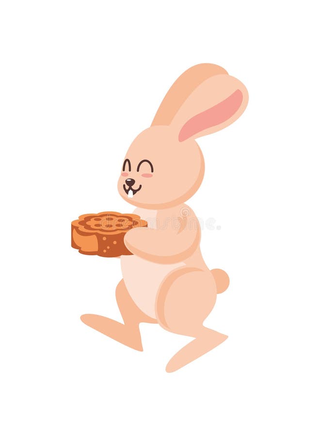 Rabbit eating moon cake stock illustration. Illustration of isolated ...