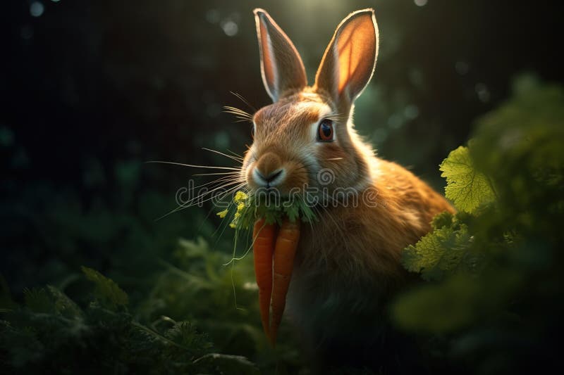 Rabbit Eats a Carrot. Easter Bunny. Generative Ai Image. Stock ...