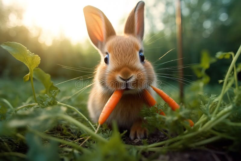 Rabbit Eats a Carrot. Easter Bunny. Generative Ai Image. Stock ...