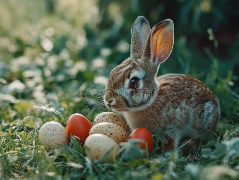 Rabbit with Eggs in Grass stock photo. Image of wildlife - 376265120