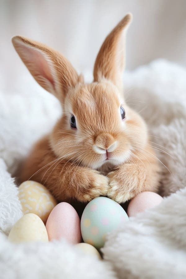 Rabbit on Eggs Pile stock photo. Image of agriculture - 378441434