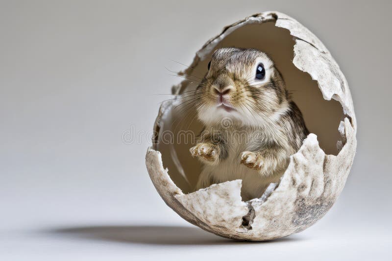 Rabbit Emerging from Broken Eggshell in Studio Stock Photo - Image of ...