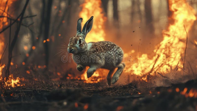 Rabbit Escaping Forest Fire. Survival Instinct. Danger, Wildlife, and ...