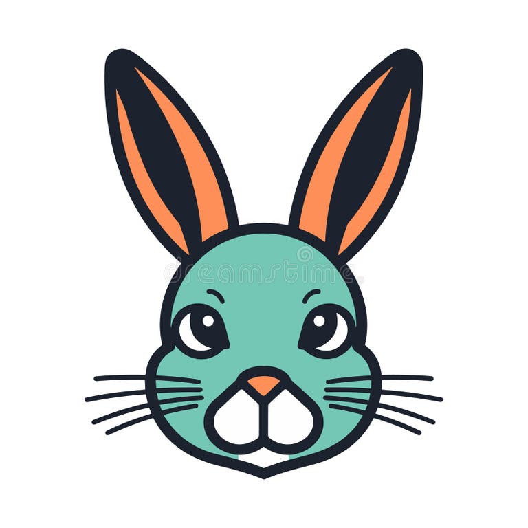 Rabbit Face. Cartoon Illustration of a Rabbit Face in Flat Design Stock ...