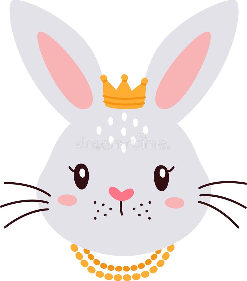 Rabbit Face with Crown stock vector. Illustration of cute - 303268778