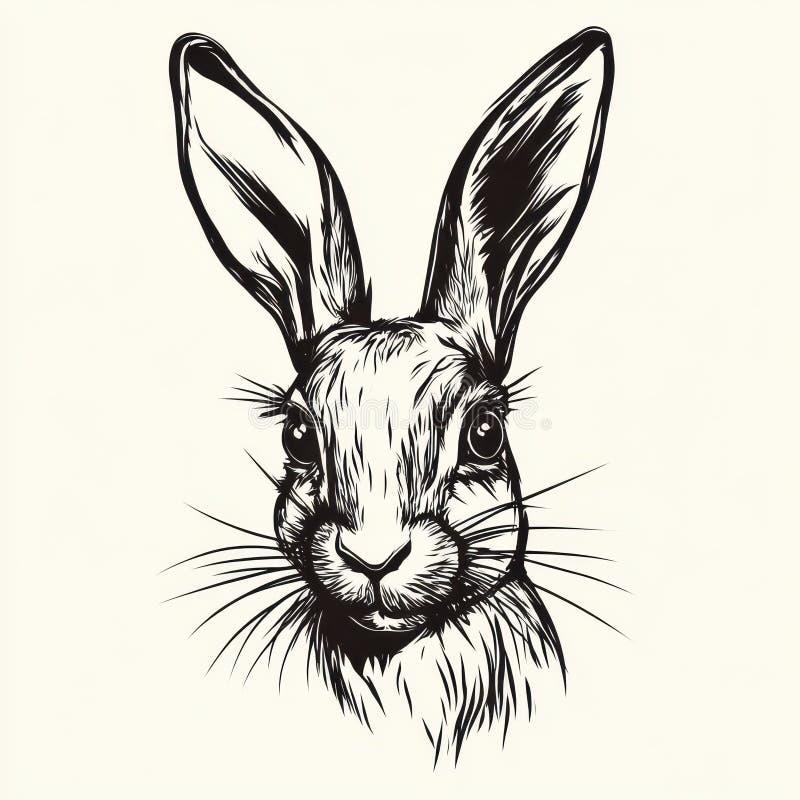 Rabbit Face Drawing with Big Ears Stock Illustration - Illustration of ...
