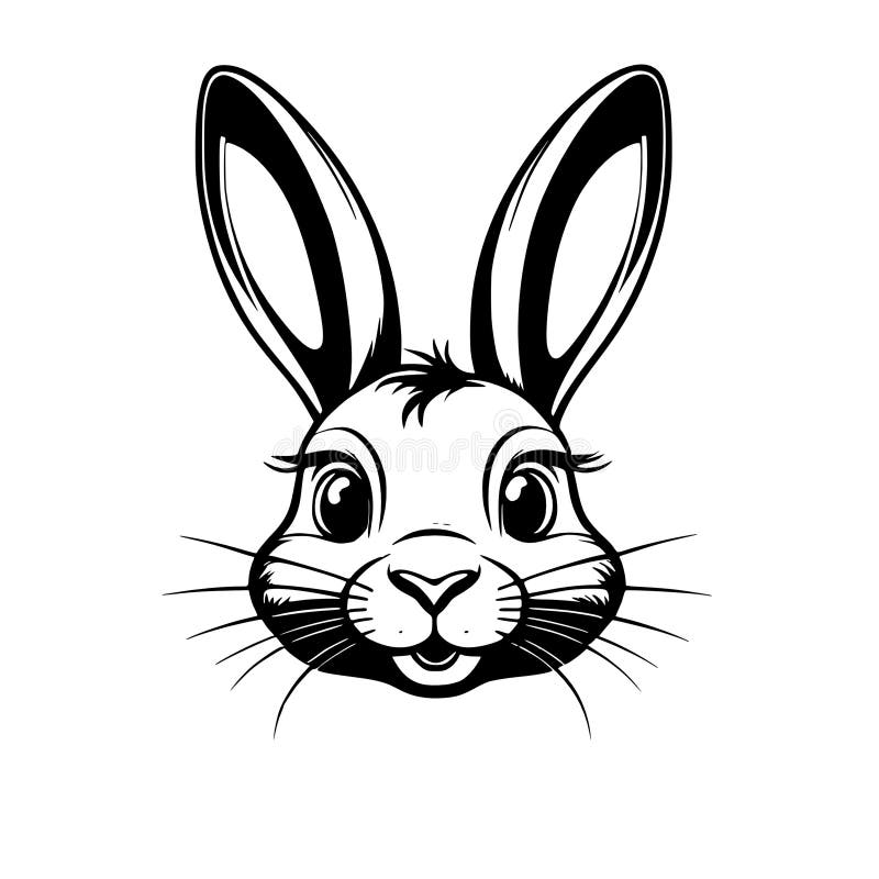 Rabbit Face with a Ears of a Rabbit. Black and White Illustration Stock ...