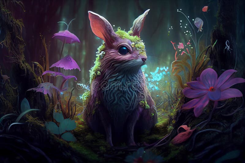 Rabbit in the Fairy Wildlife Forest Illustration Generative AI Stock ...