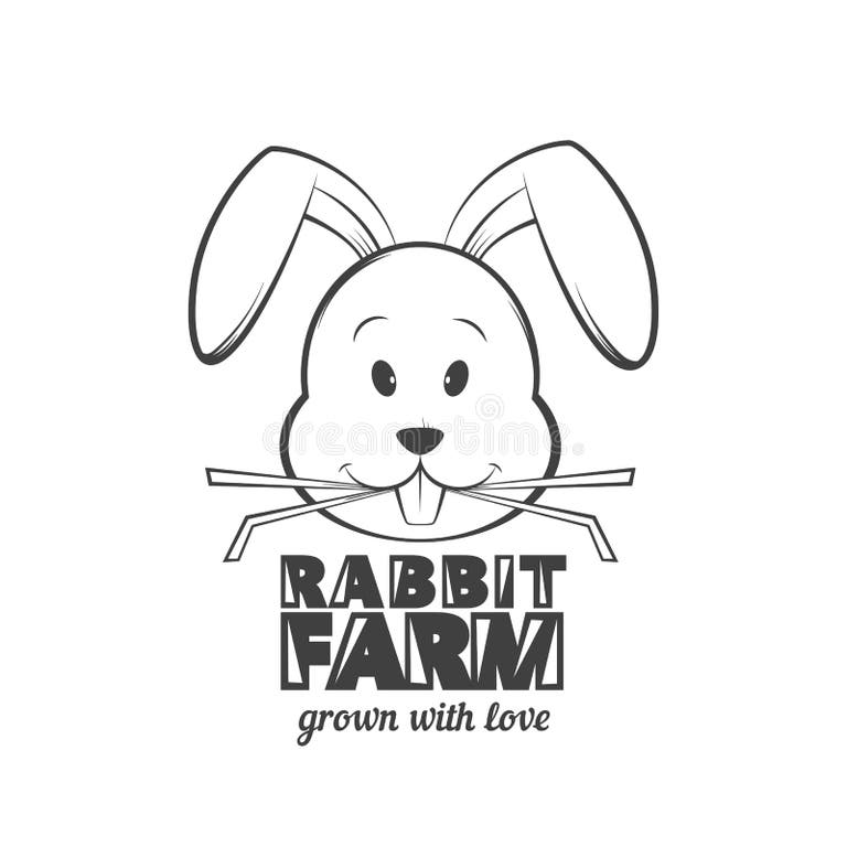 Rabbit Farm Logo Design. Vector Illustration of Rabbit Eating Grass ...