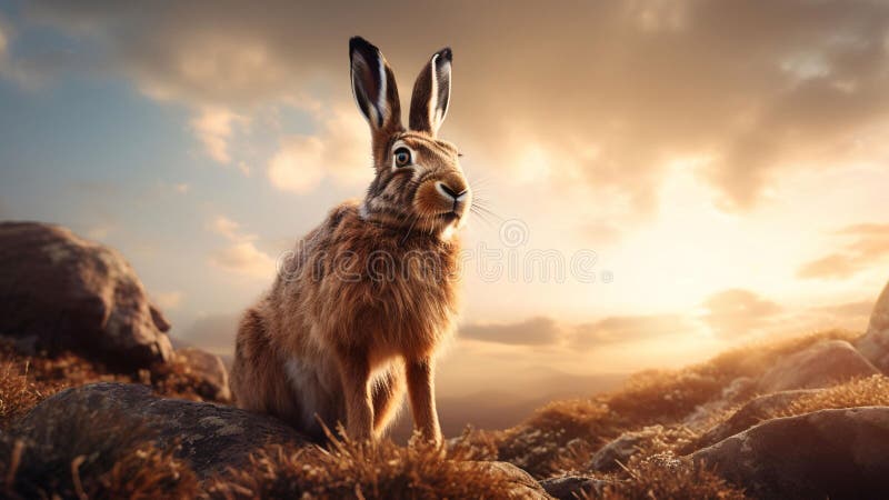 Rabbit in the Field Rabbit in the Sunset Hare in the Sunset Stock ...
