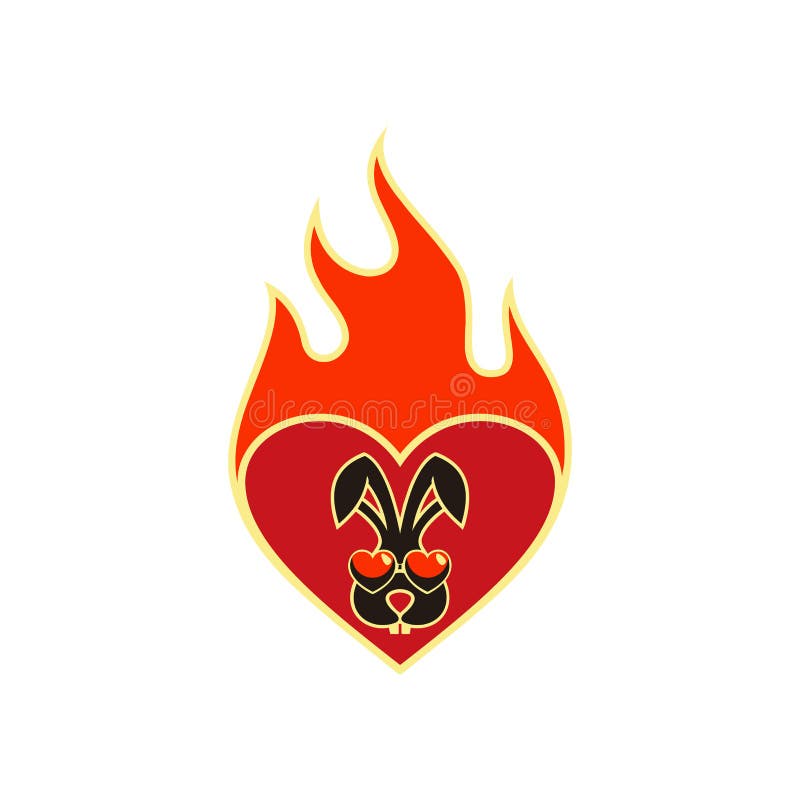 Rabbit in Fire Love Icon Logo Stock Vector - Illustration of button ...