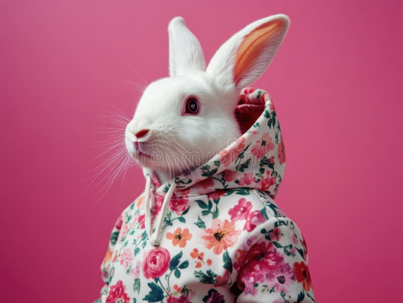 Rabbit in Floral Hoodie stock photo. Image of childhood - 373033884