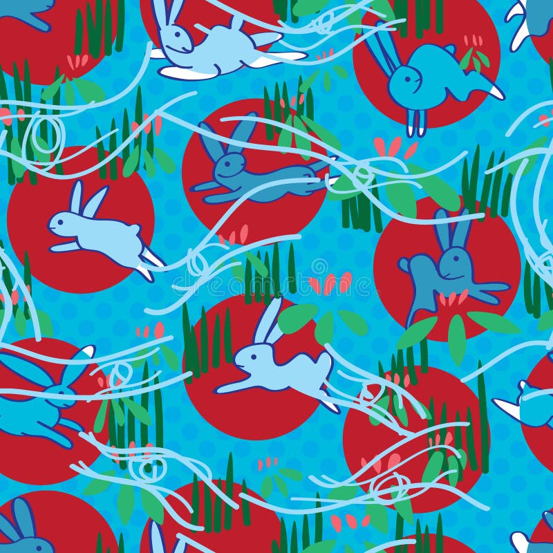 Rabbit Fly Japan Sun Seamless Pattern Stock Vector - Illustration of ...