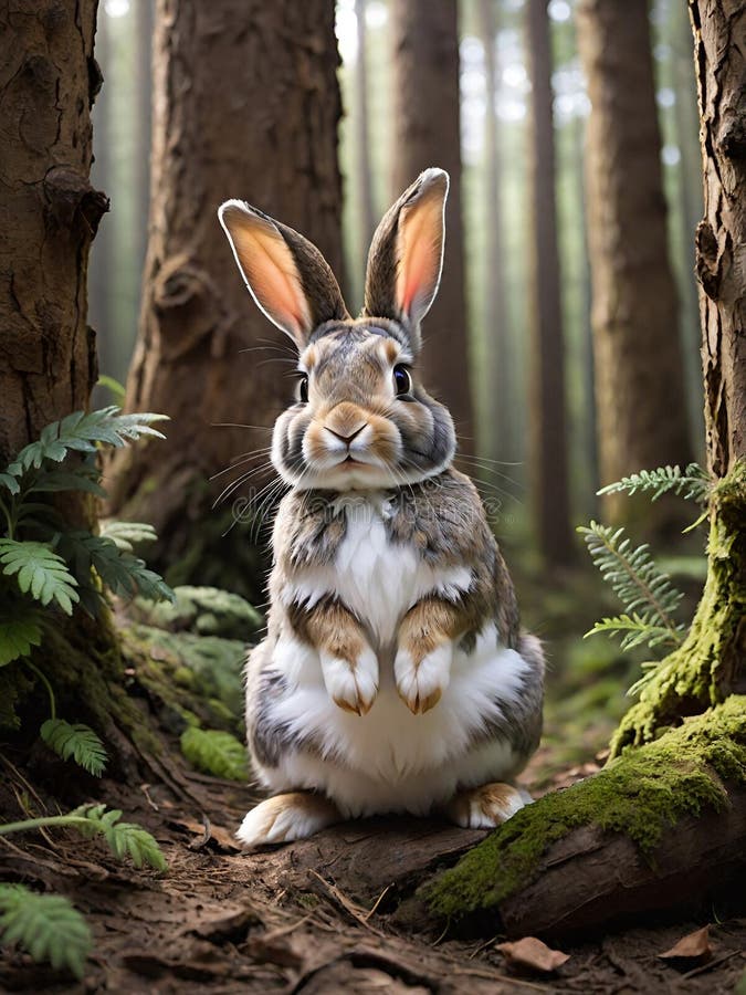 Rabbit in the forest stock illustration. Illustration of fluffy - 315435809