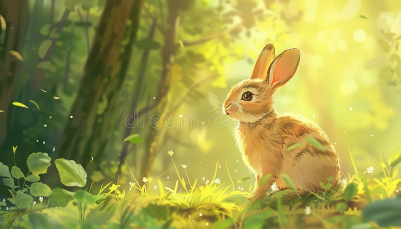 Rabbit in the Forest. Cute Rabbit in the Nature Stock Illustration ...