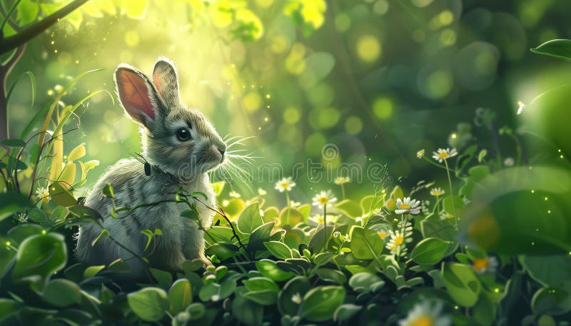 Rabbit in the Forest. Cute Rabbit in the Nature Stock Illustration ...