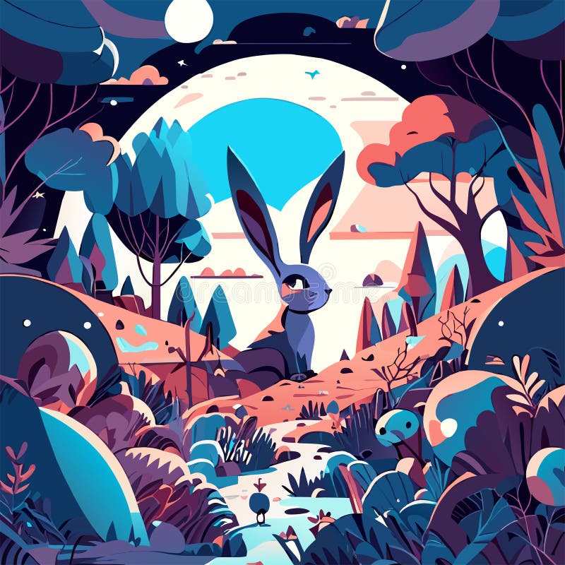 Rabbit in the Park at Sunset. Vector Illustration in Flat Style ...
