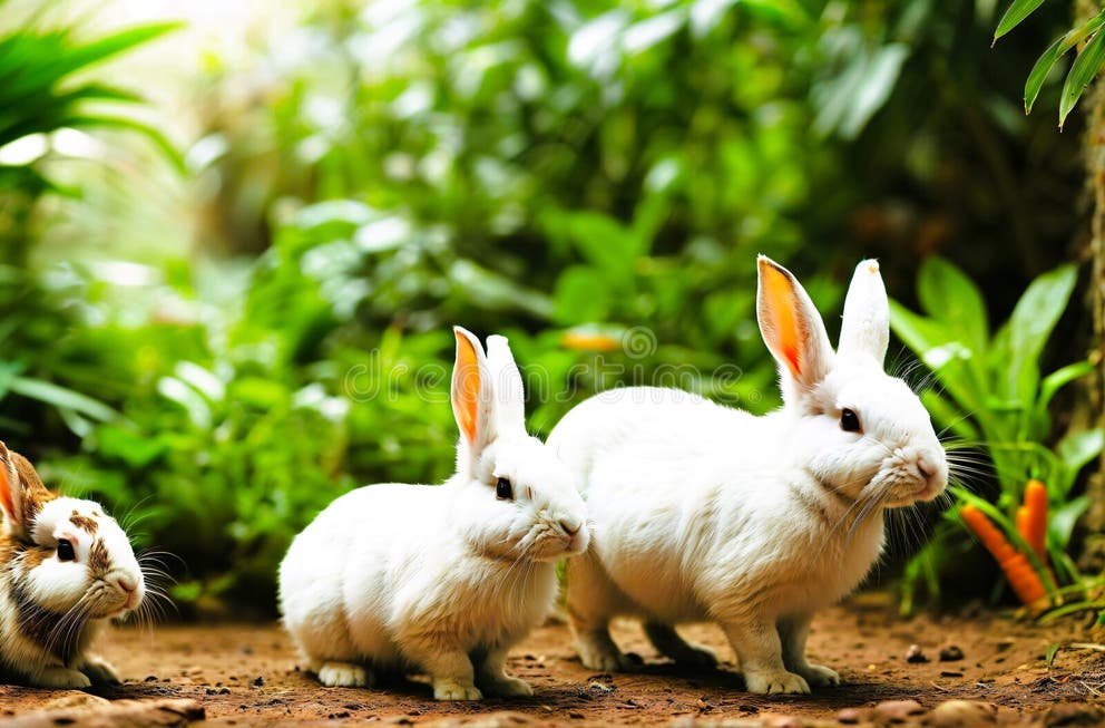 Rabbit in the Forest Playing in the Waterfall Stock Illustration ...