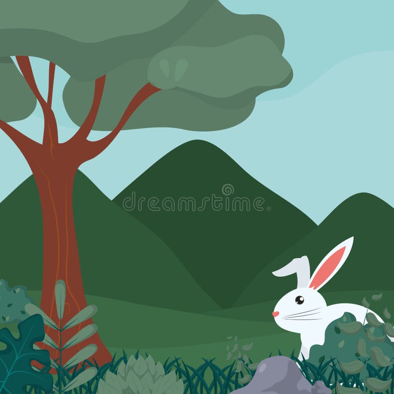 Rabbit in the forest stock vector. Illustration of funny - 113082149