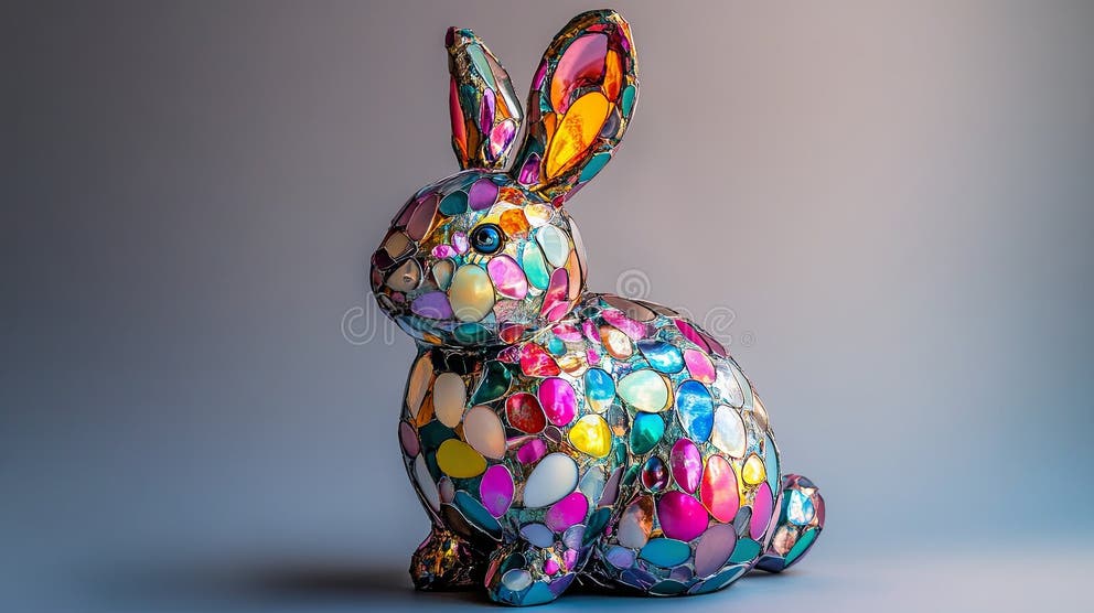 A Rabbit Formed from Cracked Easter Egg Shells, Colorful and Shiny ...