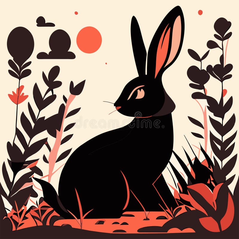 Rabbit in the Garden. Vector Illustration of a Silhouette of a Rabbit ...