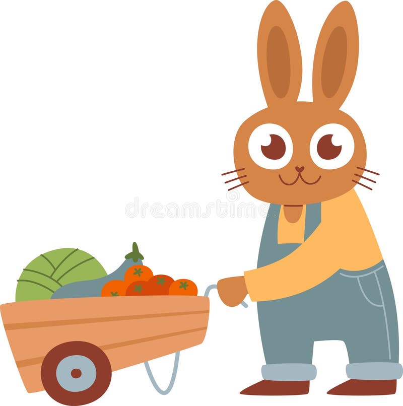 Rabbit Gardener with Cart stock vector. Illustration of cartoon - 303270025