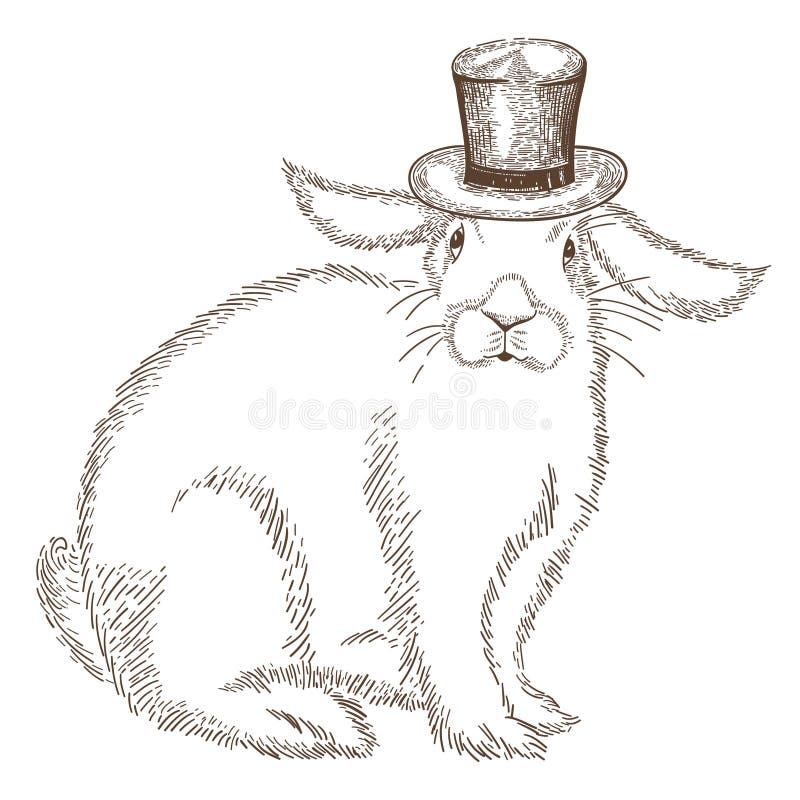 Rabbit Gentleman in Cylinder Hat. Vector Vintage Hand Drawn ...