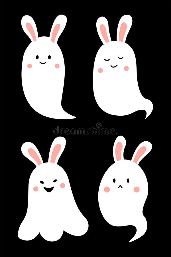 Rabbit Ghost Character Design Cartoon for Halloween, Element, Poster ...