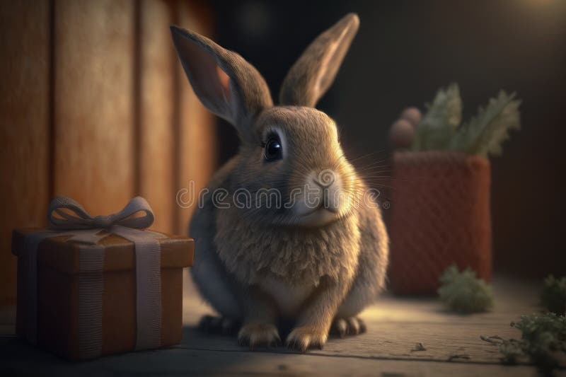 Rabbit and Gift. AI Generative Stock Illustration - Illustration of ...
