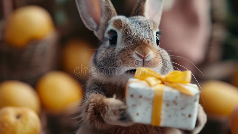 Cute Rabbit Holding a Gift Box in a Joyful Celebration Scene Stock ...