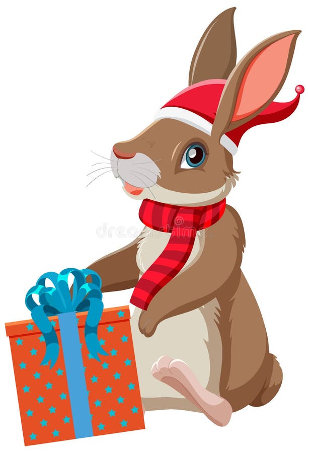 A rabbit with gift box stock vector. Illustration of isolated - 260861080