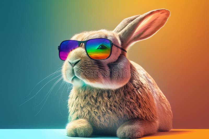 Rabbit with Glasses in a Colorful Dream World, 3D Illustration ...