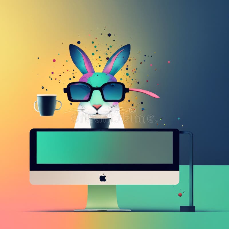 Rabbit in Glasses Office Worker at Workplace, Coffee Break Generative ...