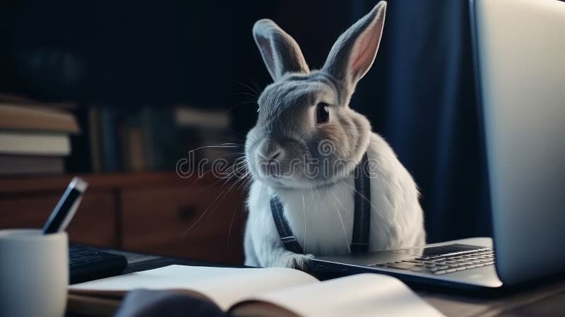Rabbit in Glasses Office Worker at Workplace. Generative AI Stock ...