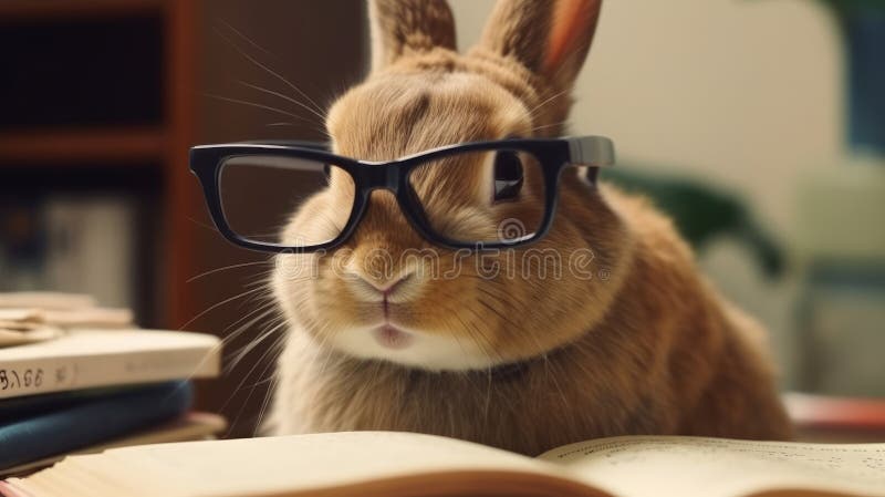 Rabbit in Glasses Office Worker at Workplace. Generative AI Stock ...