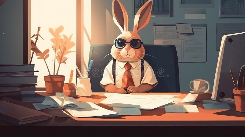 Rabbit in Glasses Office Worker at Workplace. Generative AI Stock ...