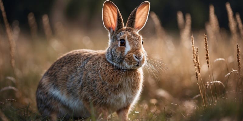 A Rabbit with Glowing Eyes Bounding through a Field of Tall, Silver ...