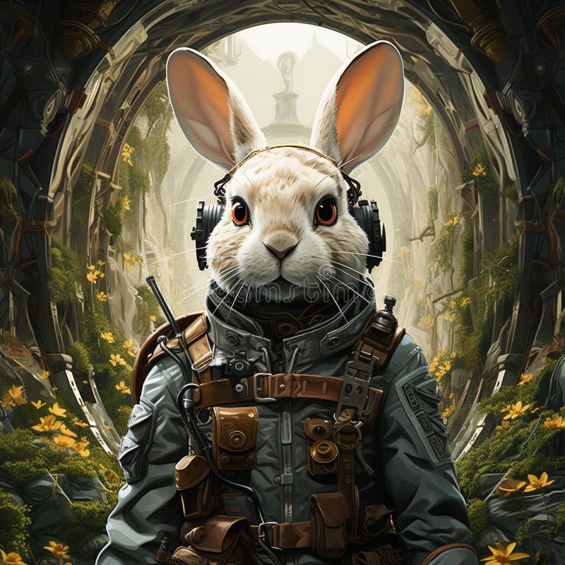 A Rabbit with Goggles on Stands in an Underground Tunnel Stock ...