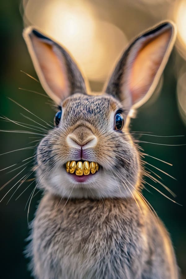 A Rabbit with Golden Teeth Smiling Stock Illustration - Illustration of ...