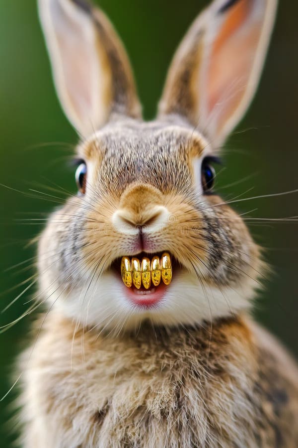 A Rabbit with Golden Teeth Smiling Stock Illustration - Illustration of ...